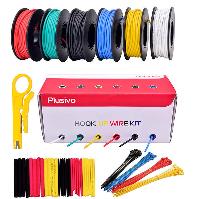 Plusivo 22AWG Hook-Up Wire Kit – 600V Tinned Multistranded Wire (6 Colors)